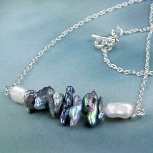 Pearl Necklace, Natural Keishi Pearls, Freshwater Pearls, Silvery Grey ...
