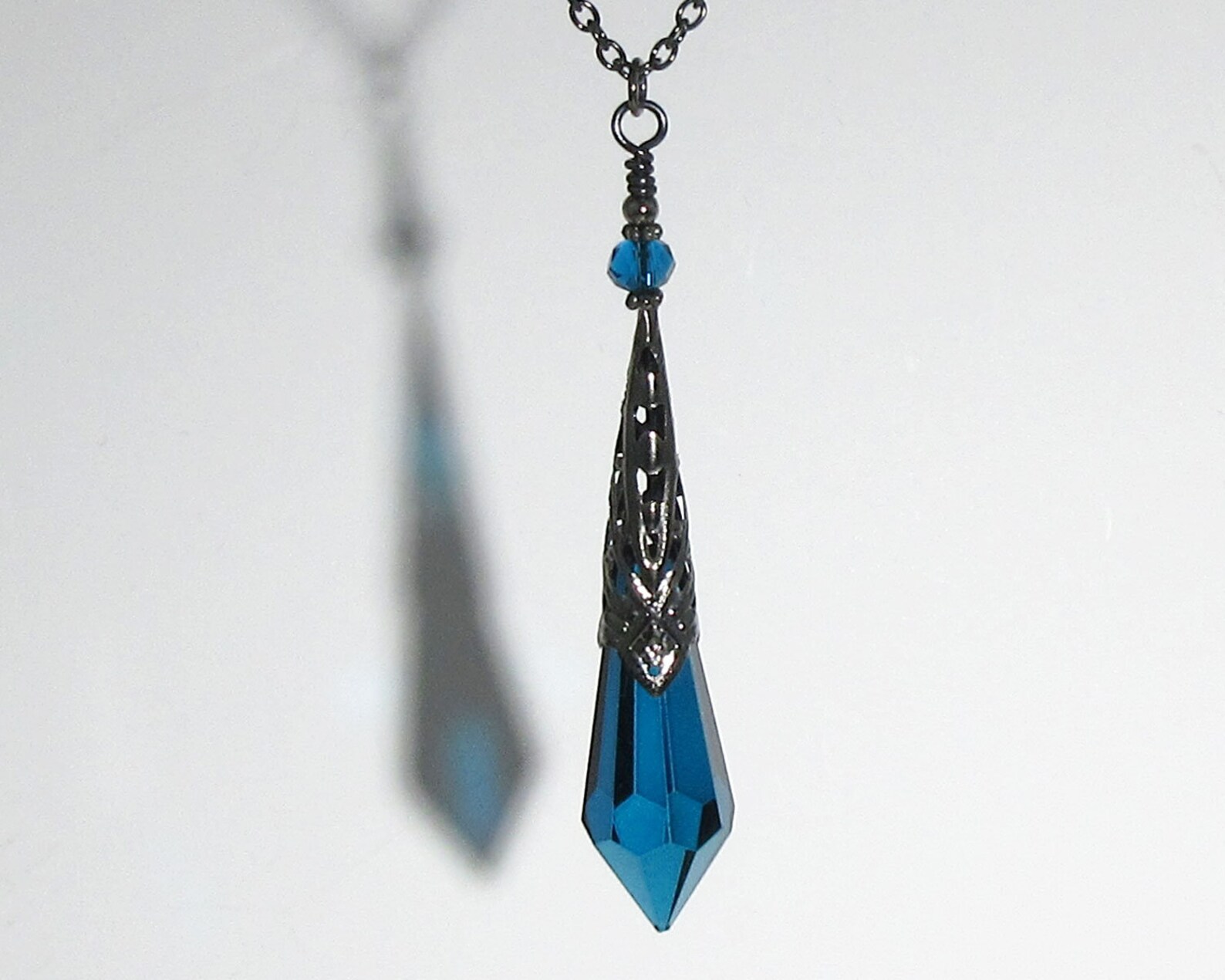 Dark Teal Icicle Prism Pendant, Black Silver, Bright Silver, Gold or ...