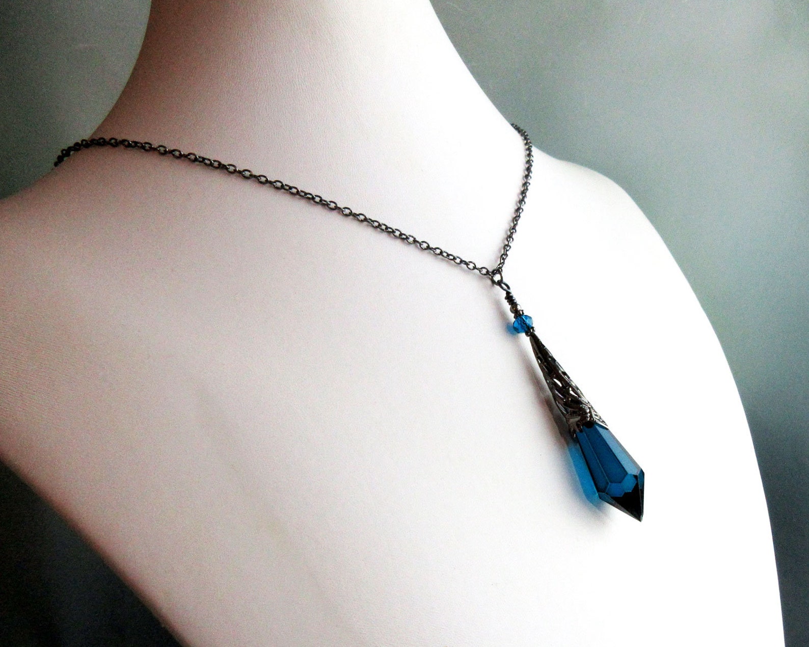 Dark Teal Icicle Prism Pendant, Black Silver, Bright Silver, Gold or ...