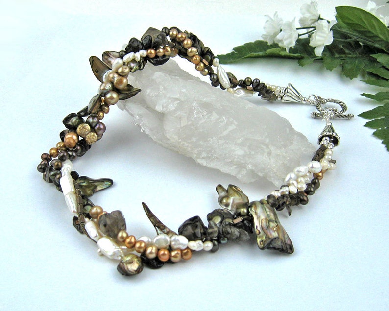 Pearl Necklace Twisted Strands Freshwater Pearls Smoky Etsy