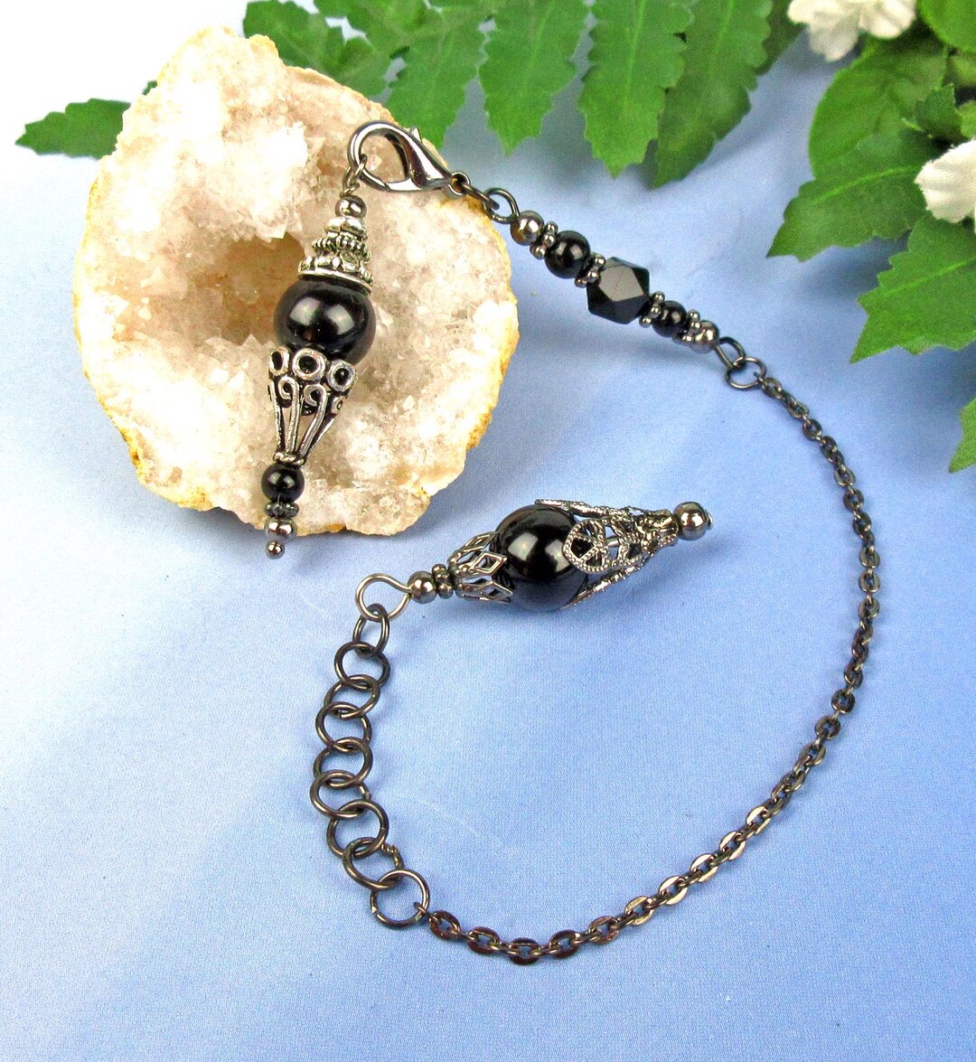 Onyx Pendulum Bracelet, Deep Black Onyx Beads, Adjustable Bracelet ...