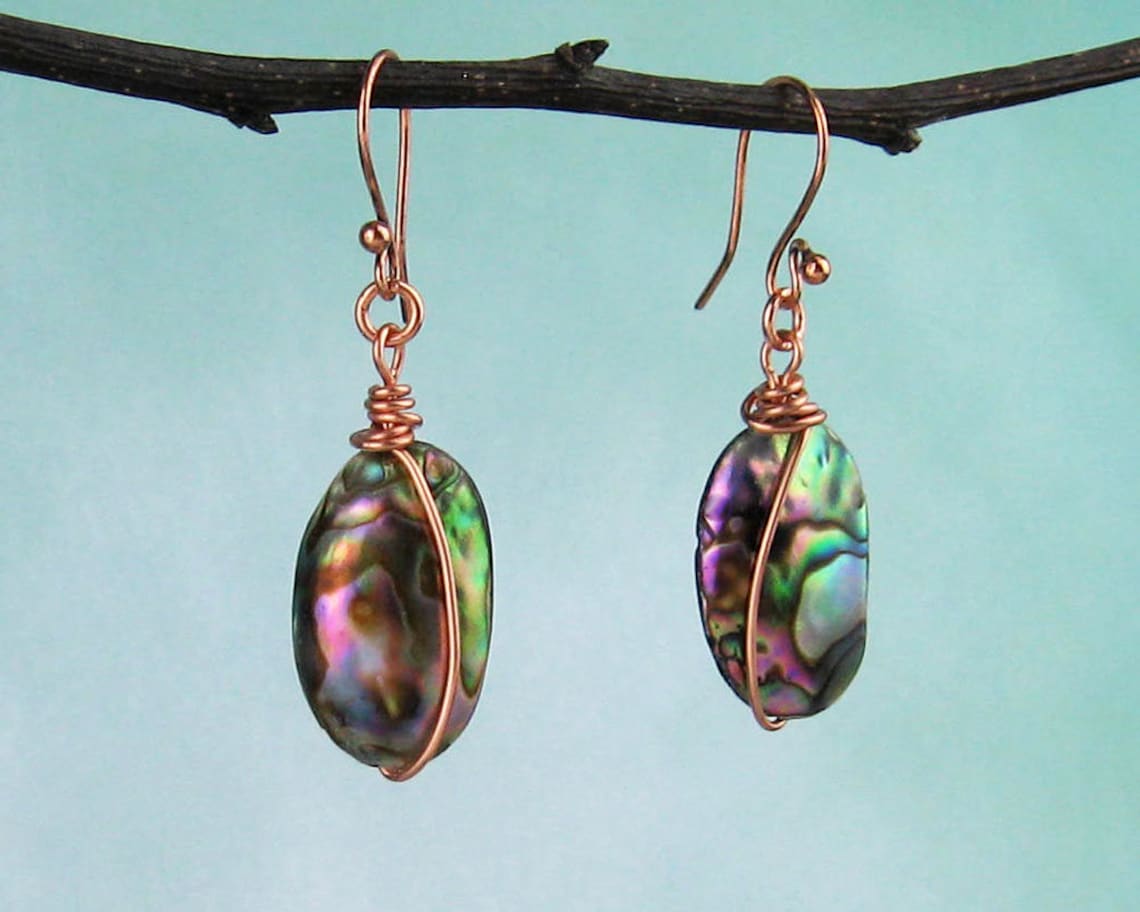 Paua Shell Earrings Abalone Shell Mother of Pearl Copper | Etsy
