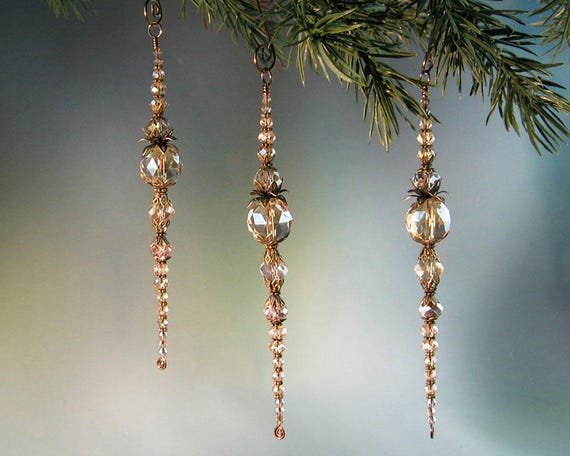 Crystal Suncatcher Icicle Ornament Coppery Peach Glass | Etsy