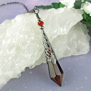Icicle Prism Pendant, Ruby Red, Black Silver Decorative Cone, Crystal Necklace, Mystical ...