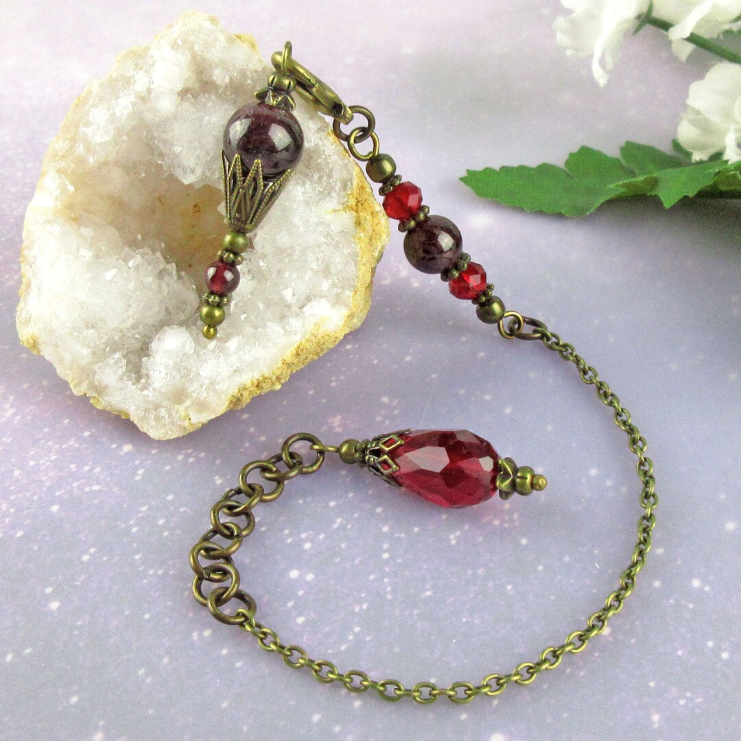Garnet Pendulum Bracelet, Deep Red Garnet Beads, Ruby Red Glass Crystals, Adjustable Bracelet ...