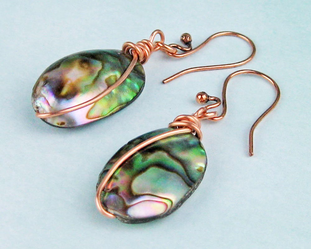 Paua Shell Earrings Abalone Shell Mother of Pearl Copper | Etsy