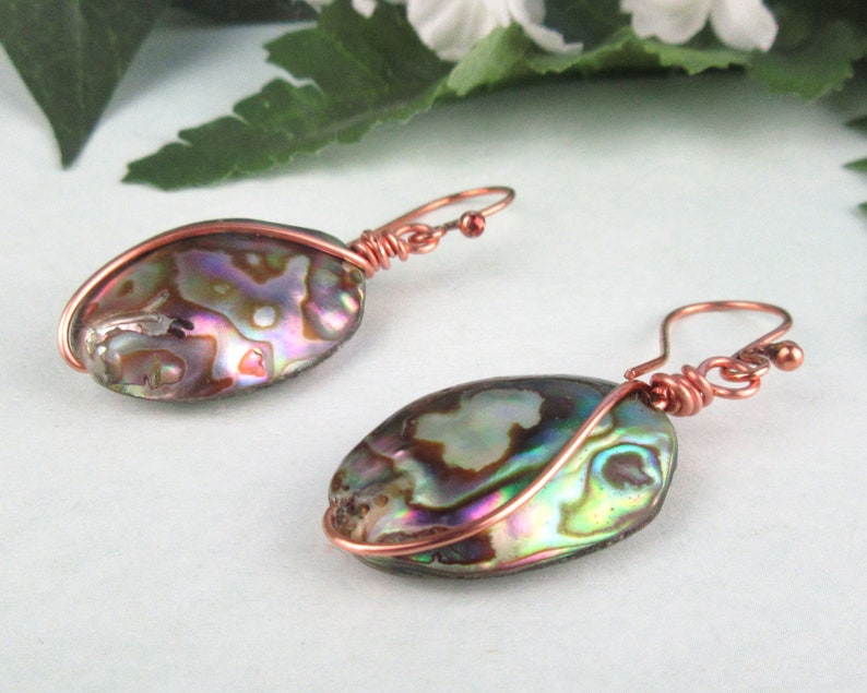 Paua Shell Earrings Abalone Shell Mother of Pearl Copper - Etsy