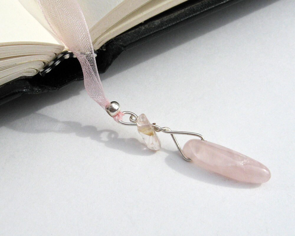 Jeweled Ribbon Bookmark Rose Quartz Crystal Gemstones Silver - Etsy
