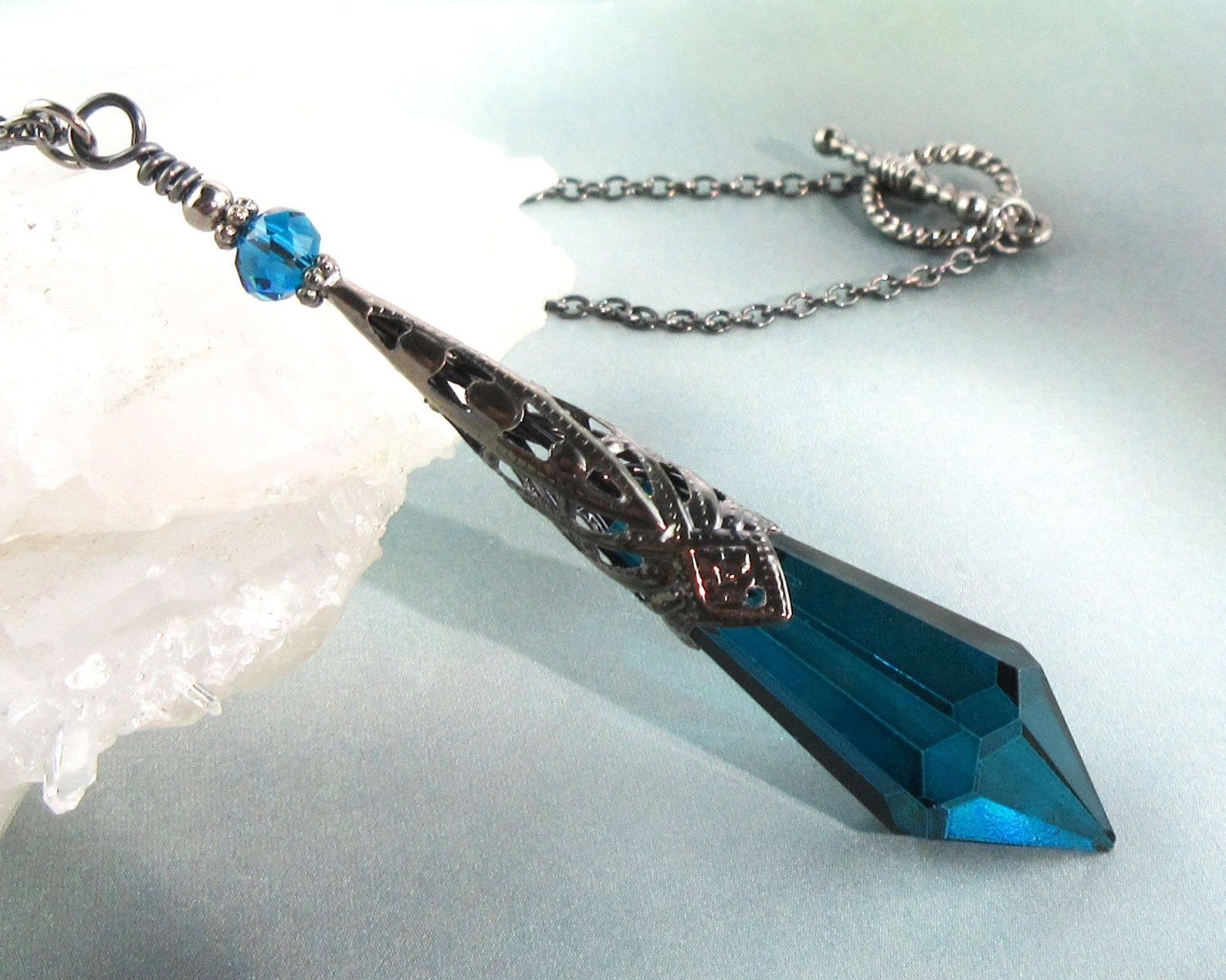 Dark Teal Icicle Prism Pendant, Black Silver, Bright Silver, Gold or ...