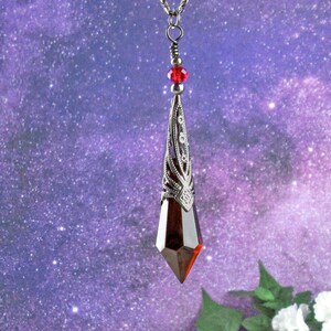 Icicle Prism Pendant, Ruby Red, Black Silver Decorative Cone, Crystal Necklace, Mystical ...