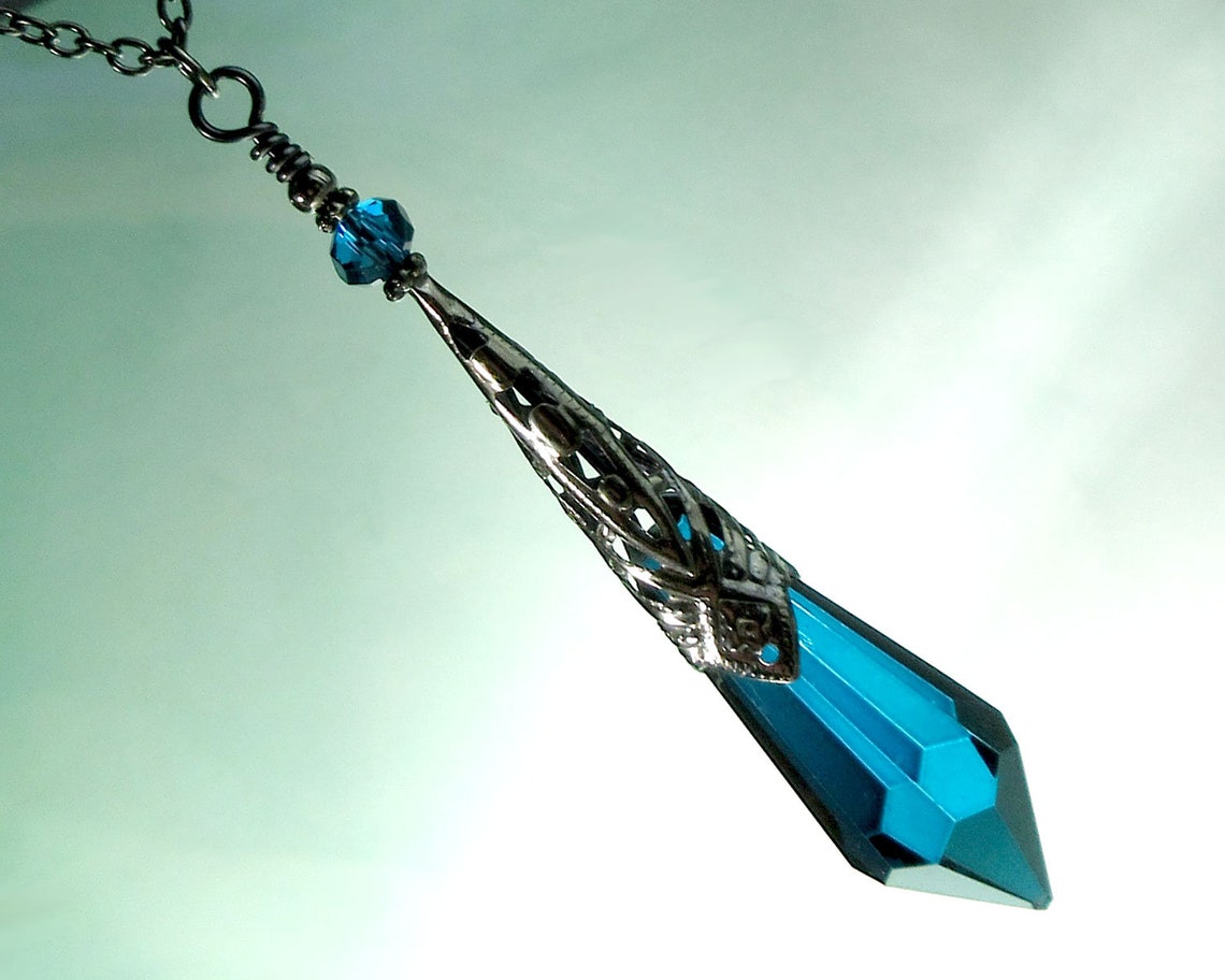 Dark Teal Icicle Prism Pendant, Black Silver, Bright Silver, Gold or ...