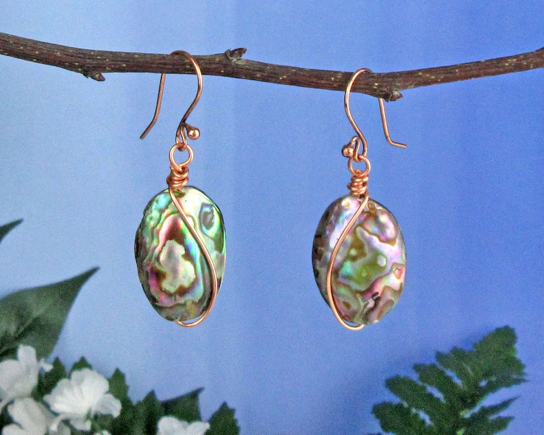 Paua Shell Earrings Abalone Shell Mother of Pearl Copper - Etsy