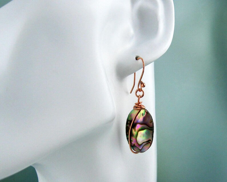 Paua Shell Earrings Abalone Shell Mother of Pearl Copper | Etsy