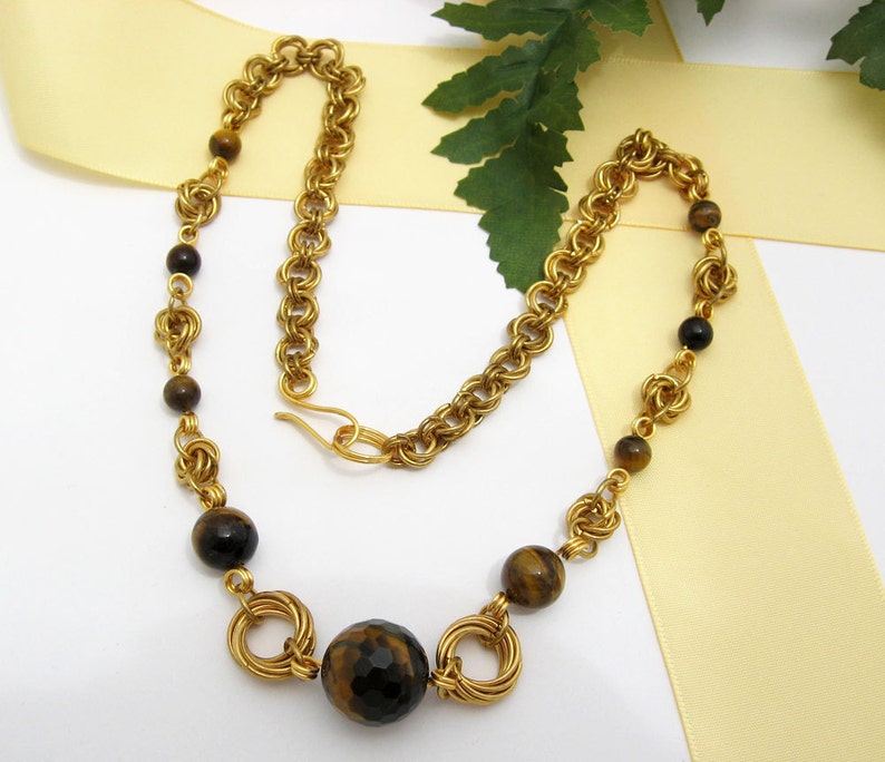 Tiger Eye Necklace Tiger Eye Gemstones Chainmaille Mobius - Etsy