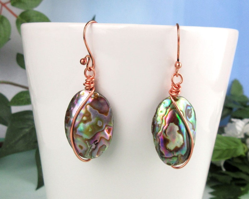 Paua Shell Earrings Abalone Shell Mother of Pearl Copper - Etsy