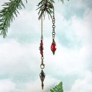 Garnet Pendulum Bracelet, Deep Red Garnet Beads, Ruby Red Glass Crystals, Adjustable Bracelet ...