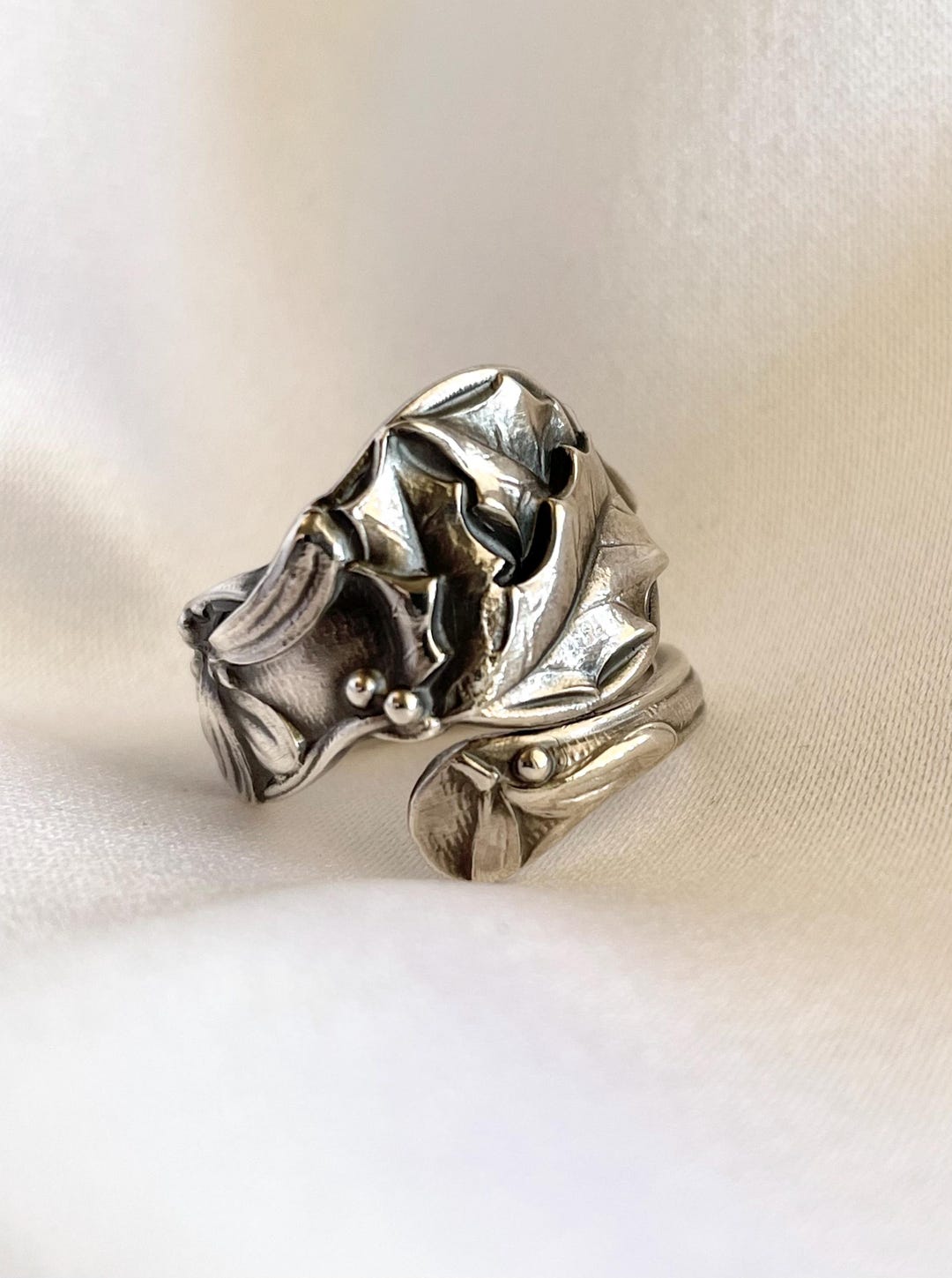 Holly Greenery Mistletoe Spoon Ring Sterling Silver Symbolic of ...
