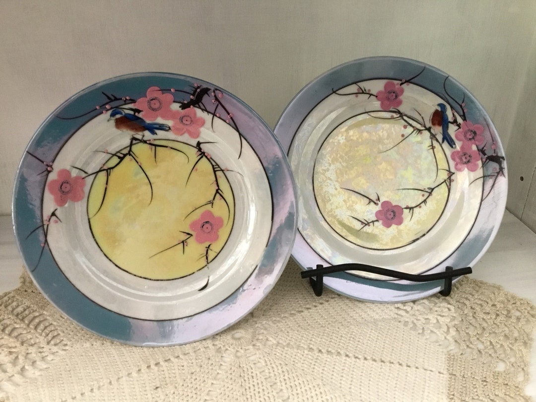 Vintage Lusterware Plates, Set of Two, Japanese, Iridescent, Floral ...