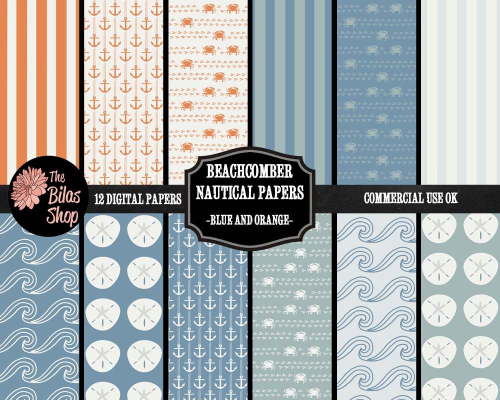 Ocean Digital Paper, Beach Theme Scrapbook Paper, Instant Download ...