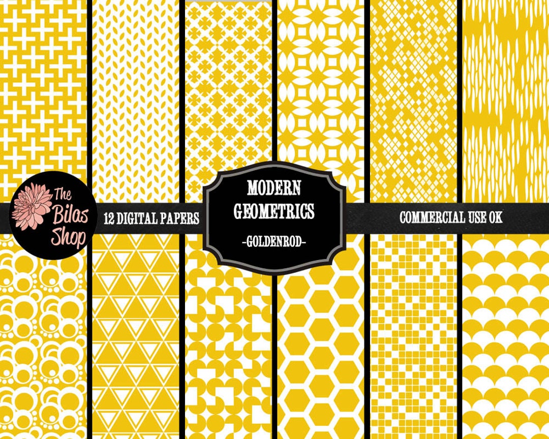 Geometric Digital Scrapbooking Paper Pack, Yellow Modern Design ...