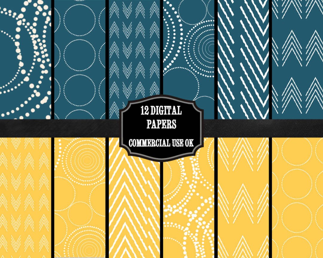 Digital Scrapbooking Paper Pack, Blue and Yellow Digital Paper, Circles ...