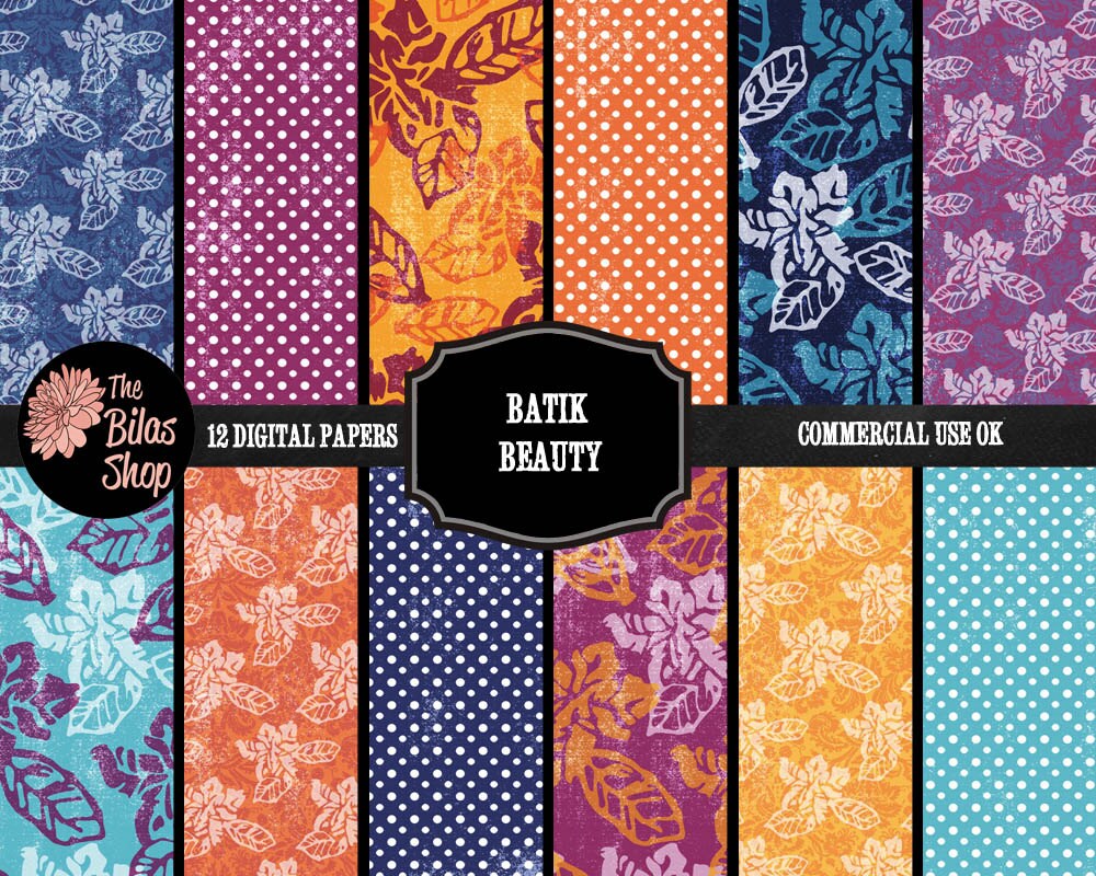 Batik Flower Digital Scrapbook Paper, Tropical Flower JPEG Paper, Pink ...