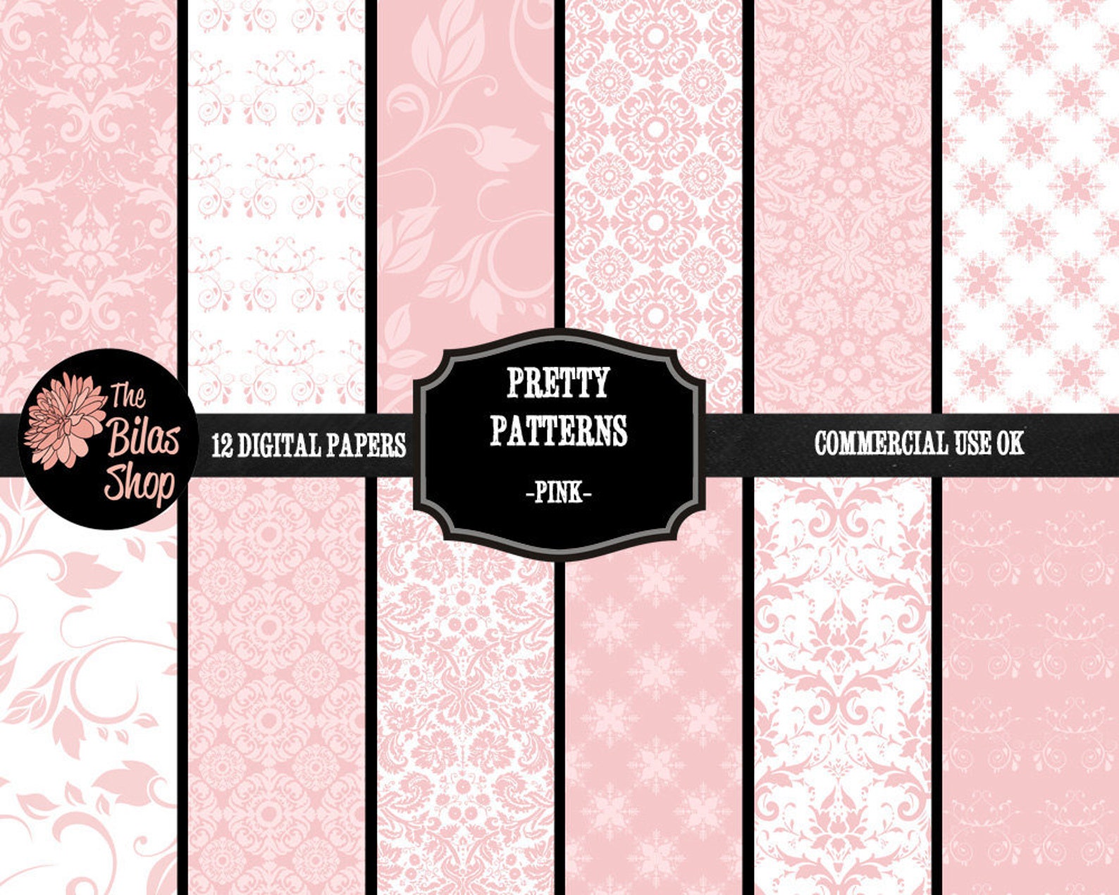 Pretty Patterns Pink Digital Scrapbook Paper, Pink and White, Baby Girl ...