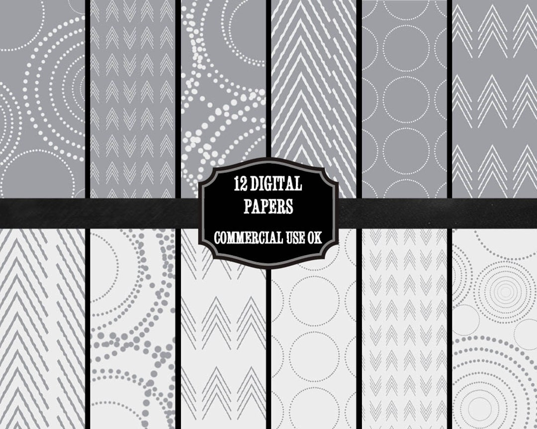 Digital Scrapbooking Paper Pack, Grey Digital Paper, Circles and Arrows ...