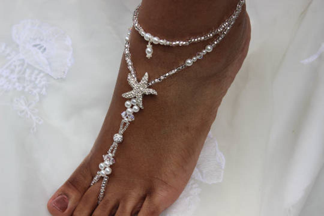 Pearl Beaded Beach Wedding Barefoot Sandal Beach Barefoot Sandals Foot ...
