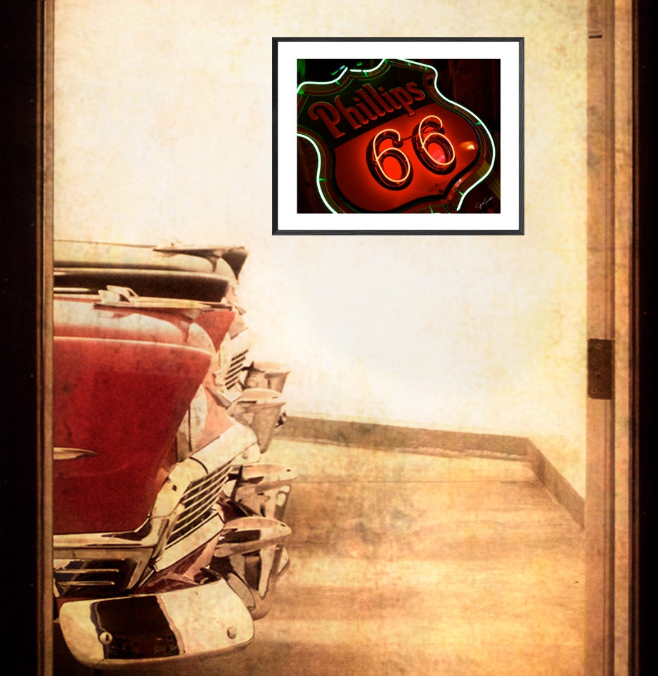 Fine Art Photo, Retro Art, Route 66 Art, Neon Phillips 66 Sign, Vintage ...