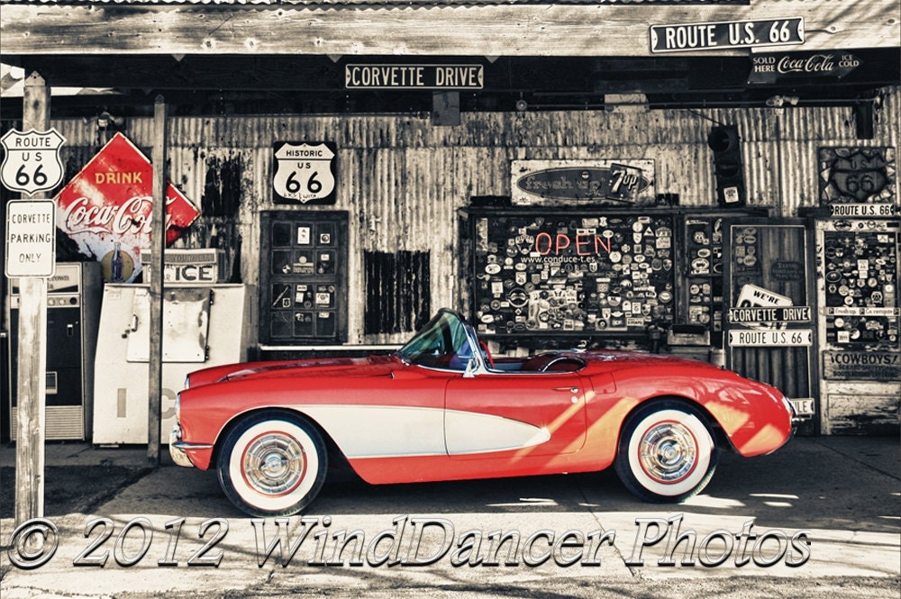 Route 66 - 57 Corvette - Classic Car Photo - Classic Car Art ...