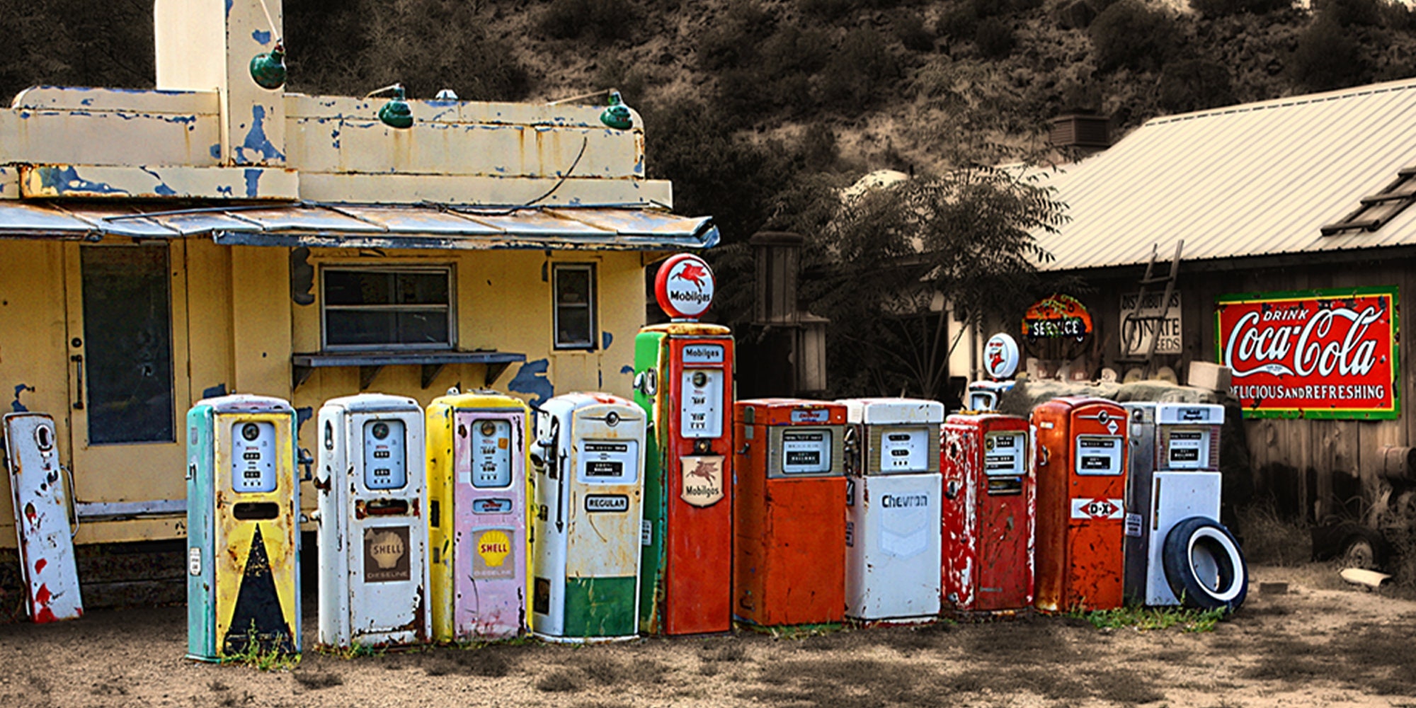 Classical Gas, Infused Aluminum Art Print, Rt 66 Art, Old Gas Pumps ...