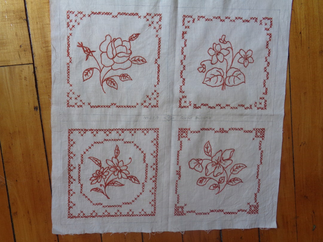 Vintage Redwork Quilt Blocks,set of 4 FREE SHIPPING - Etsy