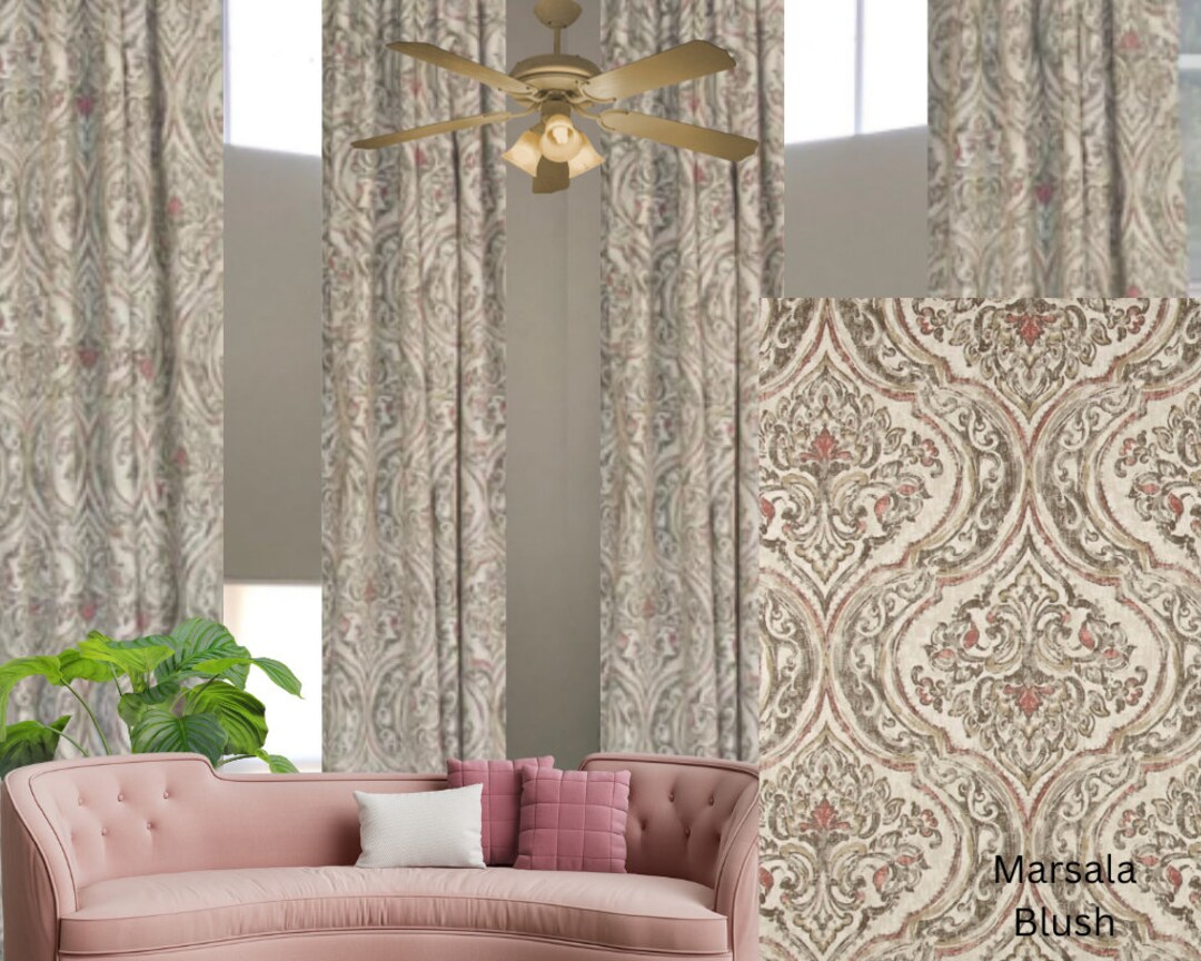 Medallion Curtains: Marsala Blush Cotton Drapes, Any Length - Etsy