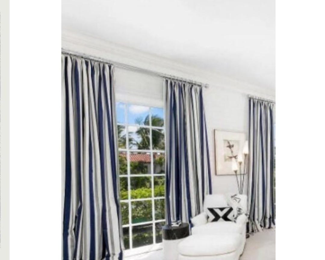 Drapery Loft Any Length Blue Stripe Curtains High Ceiling Drapes, Cafe ...