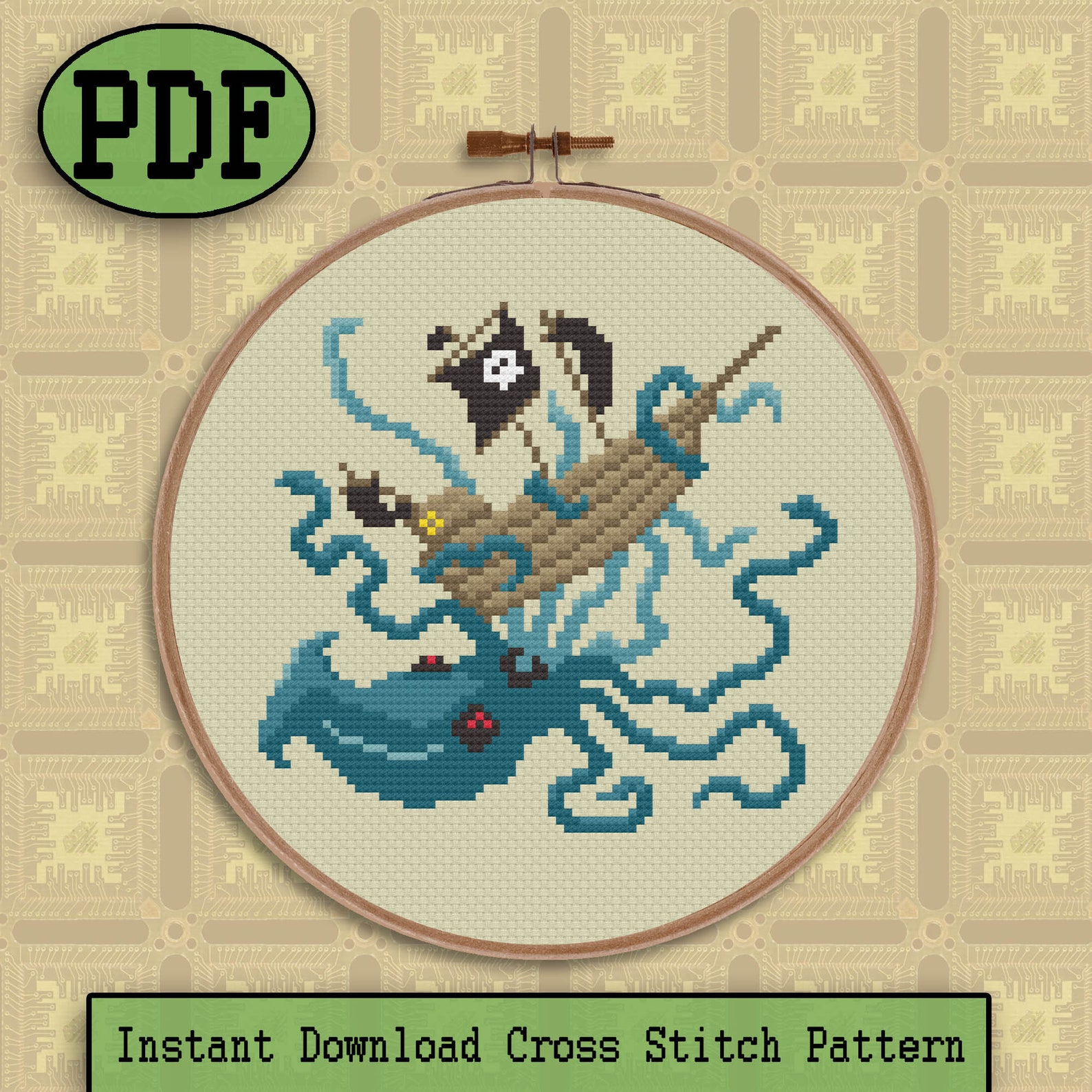 Kraken Cross Stitch Pattern, Pirate Ship Cross Stitch Pattern, Nautical ...