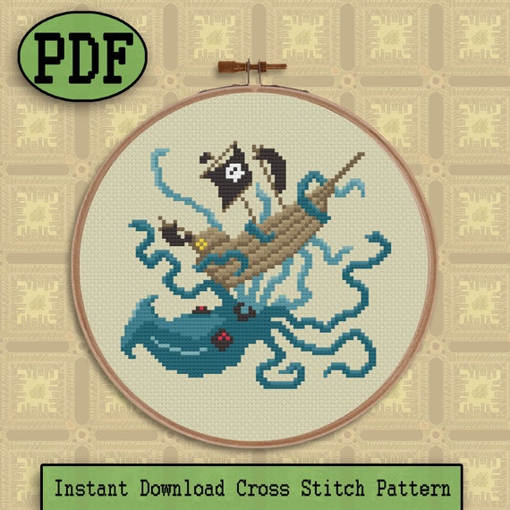 Kraken Cross Stitch Pattern Pirate Ship Cross Stitch Pattern | Etsy