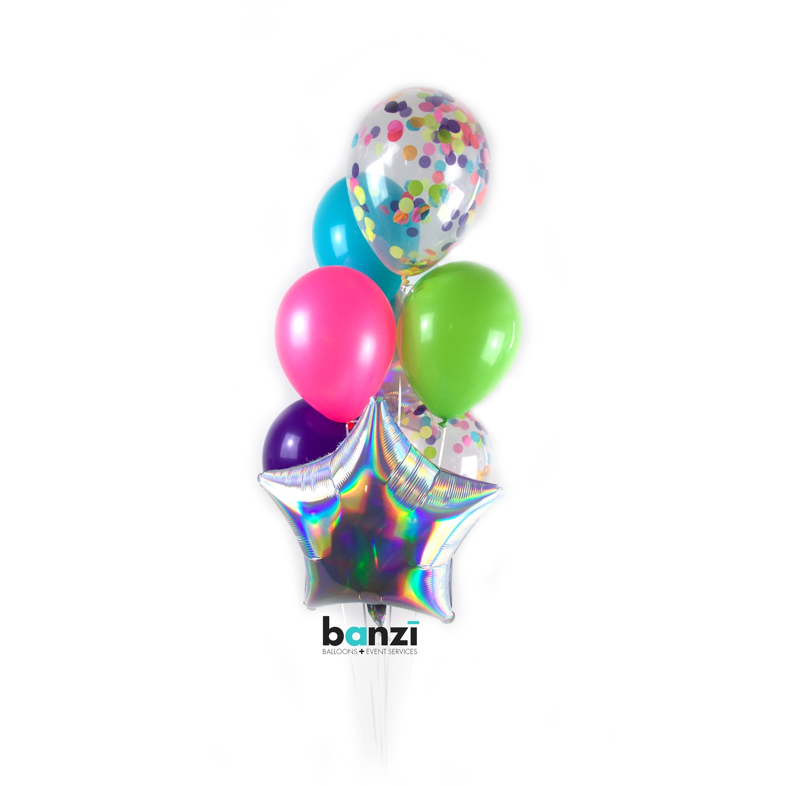 Neon Confetti Balloon Bouquet - Balloon Bundle Iridescent Balloons ...
