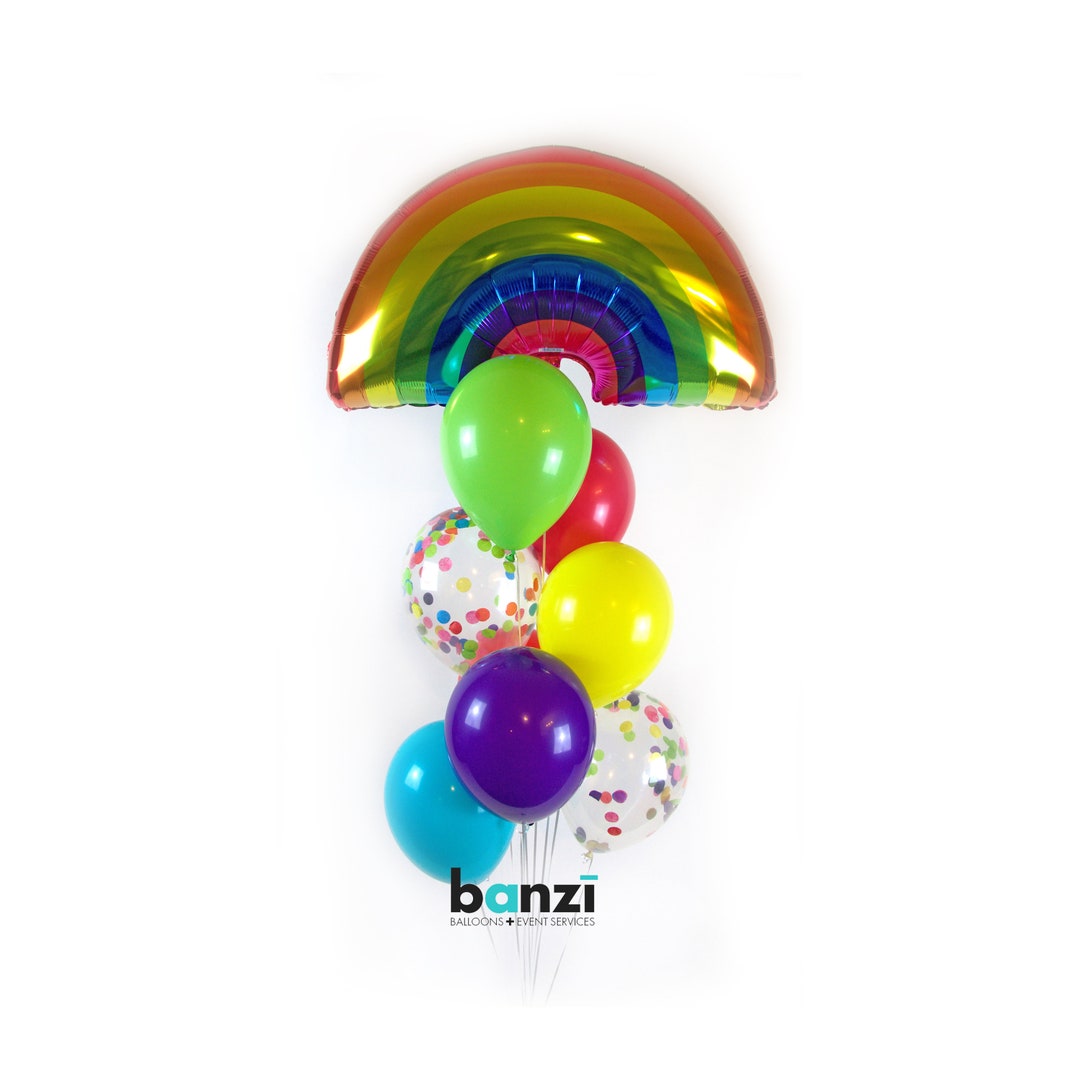 Jumbo Rainbow Balloon Bouquet - Confetti Balloon Bundle Rainbow Party ...
