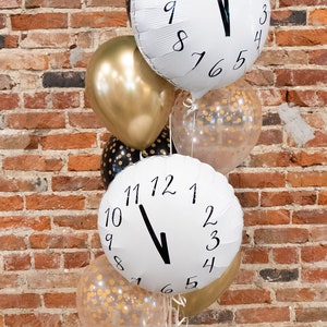 NYE Clock Countdown Confetti Balloon Bouquet Balloon Bundle Gold Black ...
