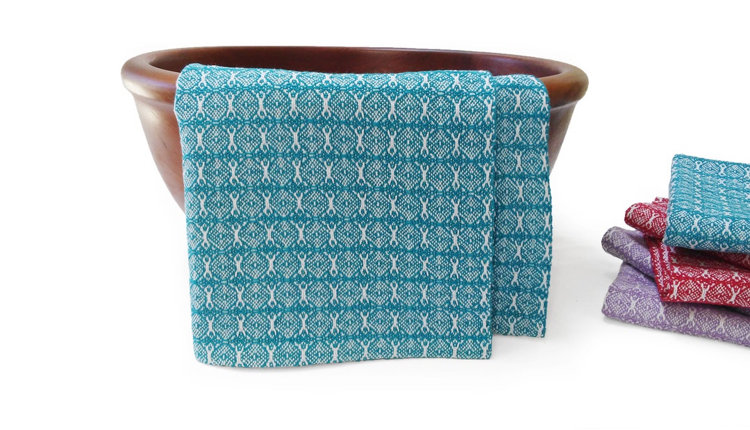 Turquoise and White Handwoven Tea Towel Hand Woven Tea Towel - Etsy