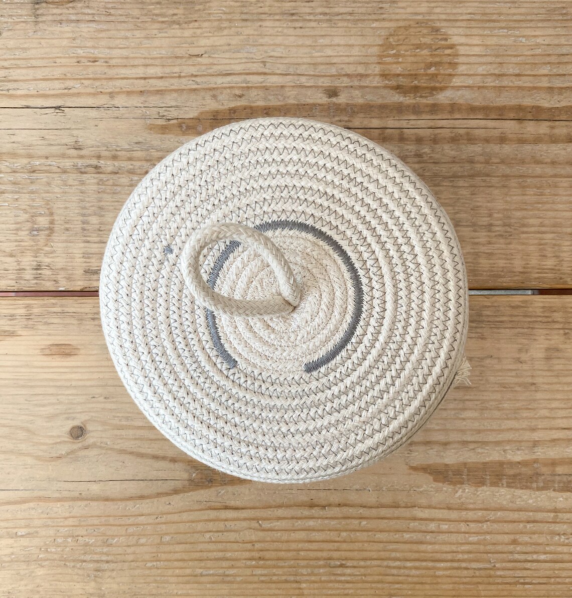 Handmade rope pot with lid GREY stitched with unbleached | Etsy