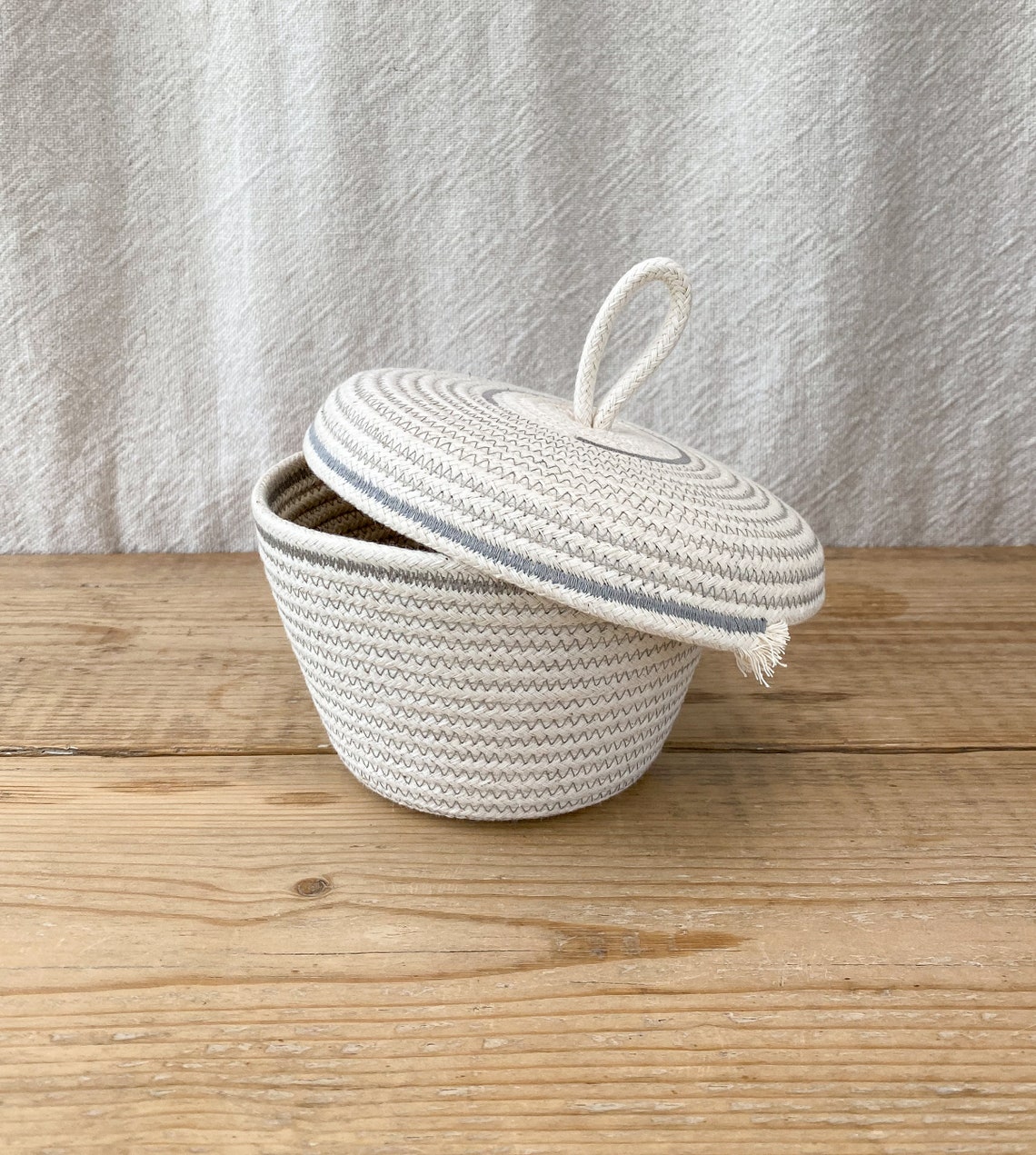 Handmade Rope Pot With Lid GREY Stitched With Unbleached - Etsy