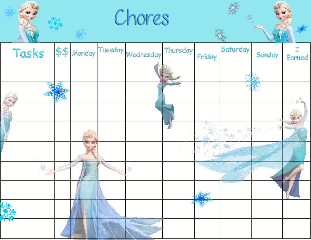 Printable Instant Download Elsa Chore Chart JPEG File - Etsy