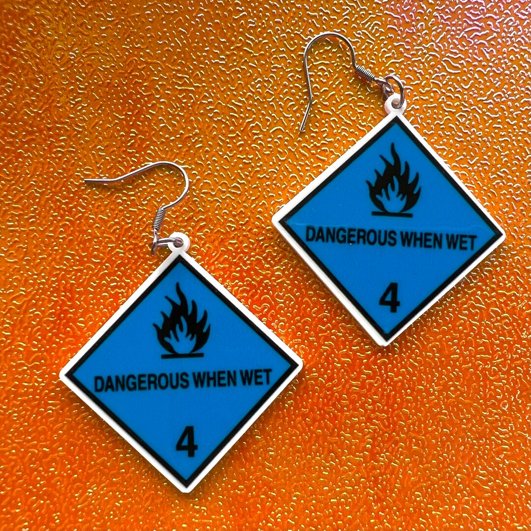 Dangerous When Wet Blue Safety Sign Novelty Earrings - Etsy Australia