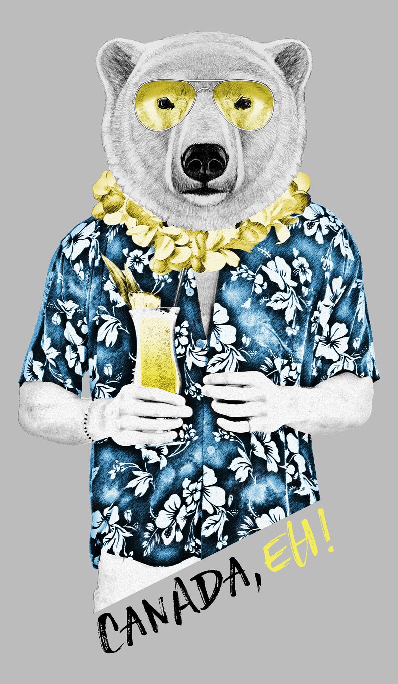 Funny Canada T Shirts Polar Bear With Daiquiri T-shirt | Etsy