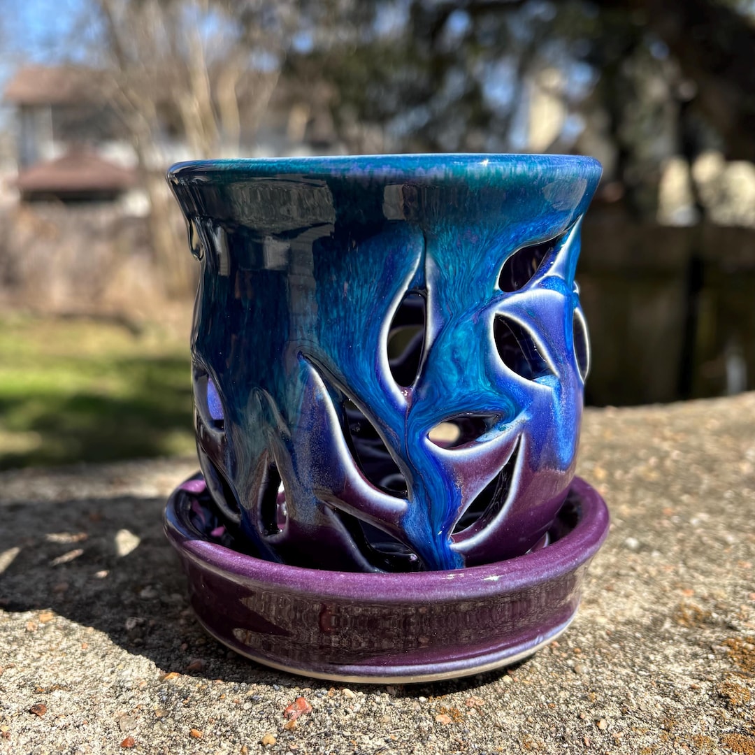 Handmade Mini Orchid Pot in Purple and Blue Porcelain - Etsy