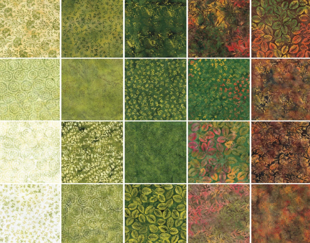 EARTHLY GREENS Batik Strip Pack From Island Batiks - (40) 2.5" Factory ...