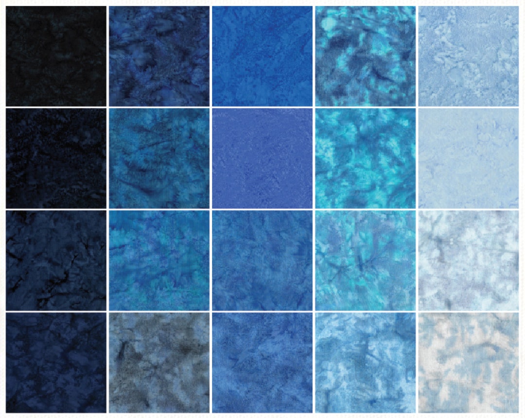 BRILLIANT BLUE Batiks 5" Stamp Pack From Island Batik - (42) 5" Fabric ...