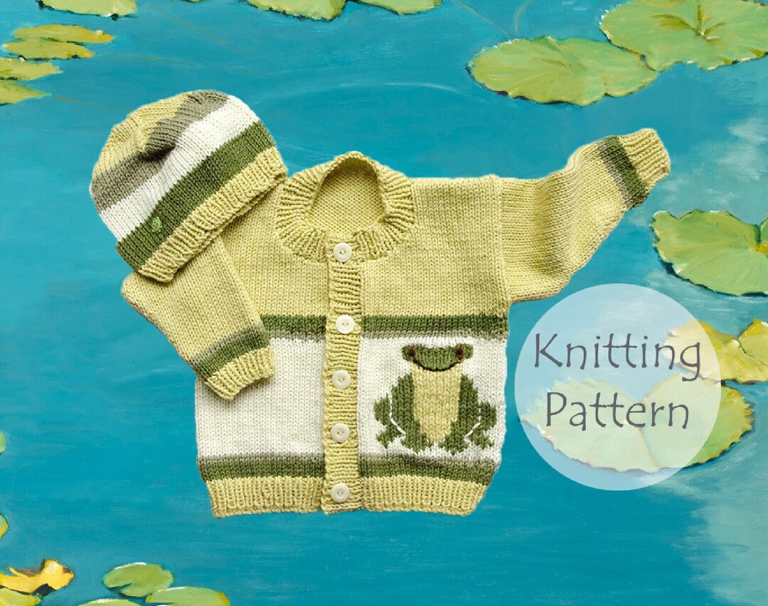 Knitting Pattern, Frog Cardigan and Matching Cap 12, 18 and 24 Months ...